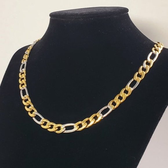 Jewelry | 2 Womens 18k Gold Silver Mixed Two Tone Figaro Chain Link ...